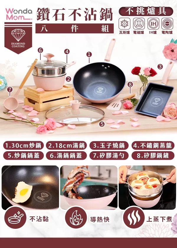 WondaMom | 鑽石不沾鍋八件組 - JOJOGO揪揪購